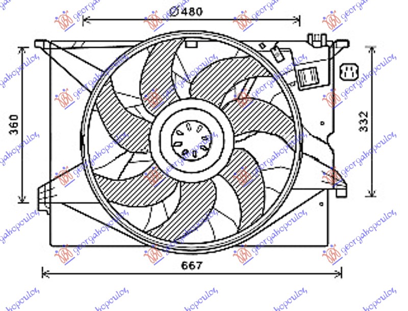 VENTILATOR KOMPLET BENZIN-DIZEL (480mm) 4 MERCEDES S CLASS (W221) (2005-2013) (OEM: 2215000493, 2215000993, 2215001193)