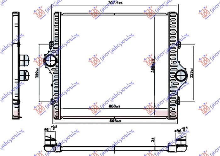 HLADNJAK INTERKULERA 3 0 DIZEL (60 0 x568x24) TOYOTA LAND CRUISER PRADO 150 (J15) (2013-2017) (OEM: 1794030160, 1794030170)