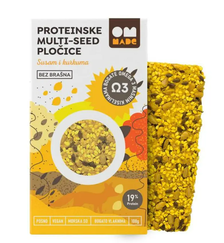 OM MADE Proteinske pločice bez brašna Kurkuma 108g