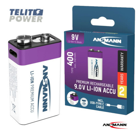 Ansmann punjiva Li-Ion 9V - block 400mAh sa USB tip C ulazom za punjenje ( 4199 )