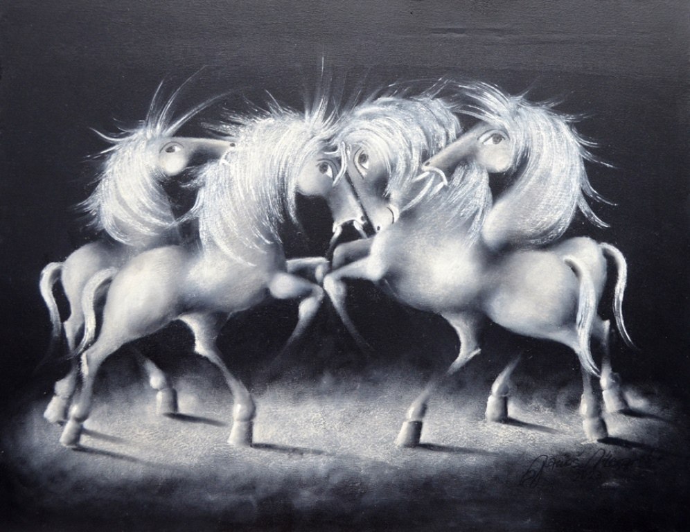 Crno bela ljubav II, ulje na platnu, Janoš Mesaroš, sertifikat, 80×100 cm, 2023., 3000 eura