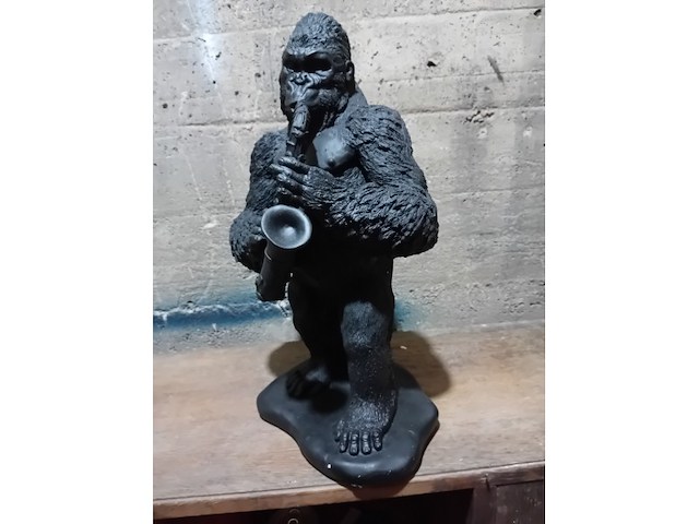 Black Gorilla Playing Saxophone 38 cm Resin
