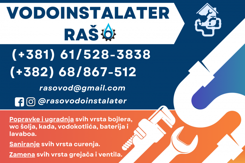 VODOINSTALATER RAŠO BEOGRAD - Popravke, ugradnja, zamena, curenja cevi