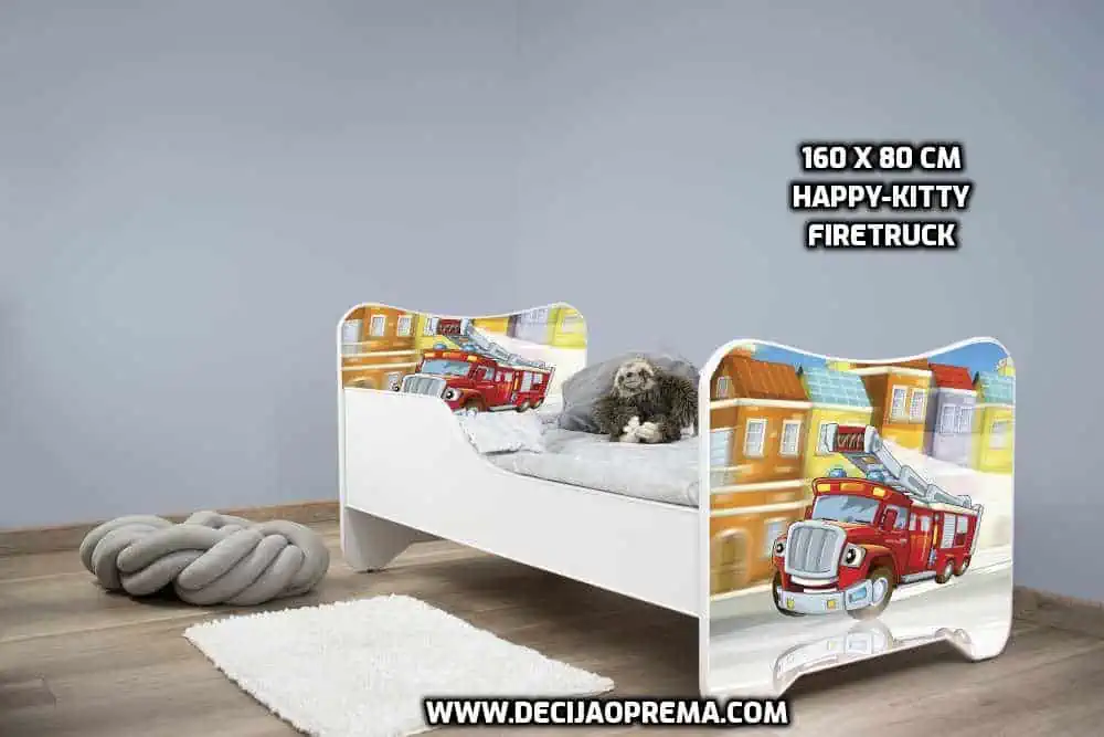 Dečiji krevet 160x80cm sa dušekom Happy Kitty Firetruck
