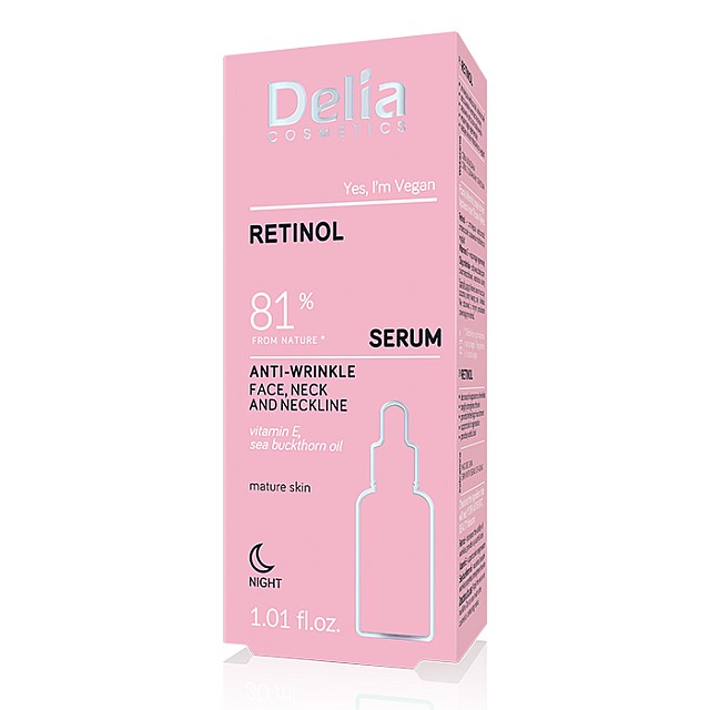 Serum za lice, vrat i dekolte sa retinolom i vitaminom E sa delovanjem protiv bora - RETINOL 81% 30 ml DELIA