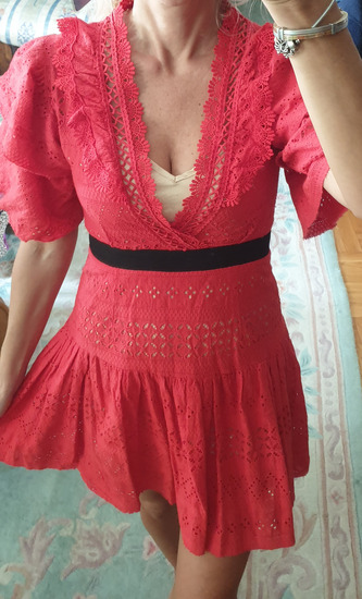 Crvena MINI haljina ČIPKA I VEZ XS-S