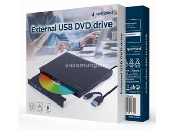 GEMBIRD DVD-USB-03 eksterni USB DVD drive Citac-rezac/ USB + USB-C/ black