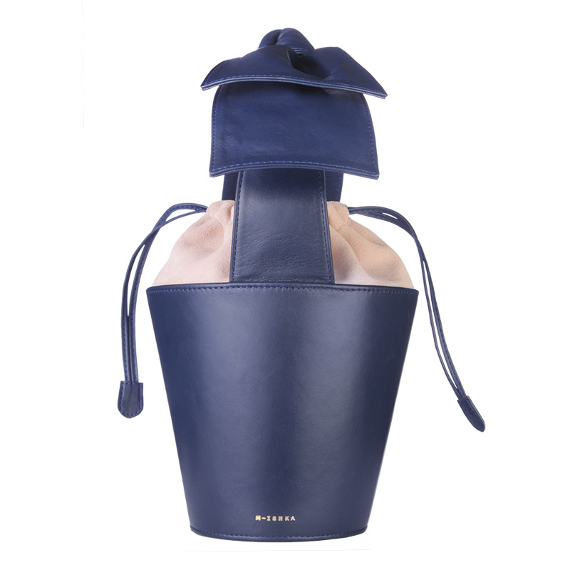 Kožna Bucket torba Navy Blue