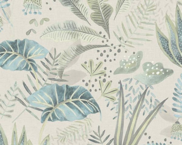 LIVINGWALLS WALLPAPER «FLORAL, BEIGE, BLUE, CREAM, GREEN» 393484