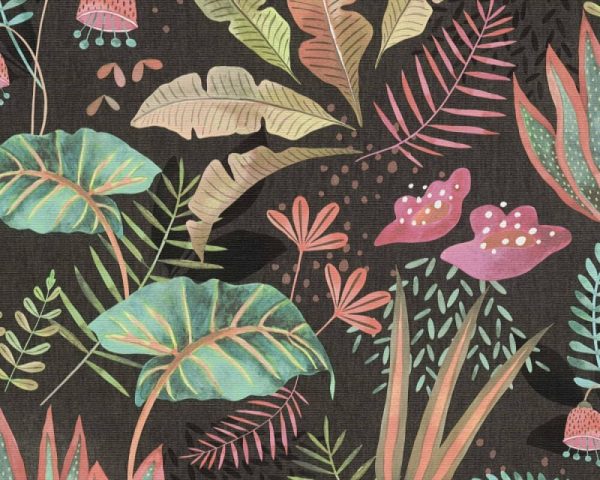 LIVINGWALLS WALLPAPER «FLORAL, BLACK, GREEN, ORANGE, PINK» 393481