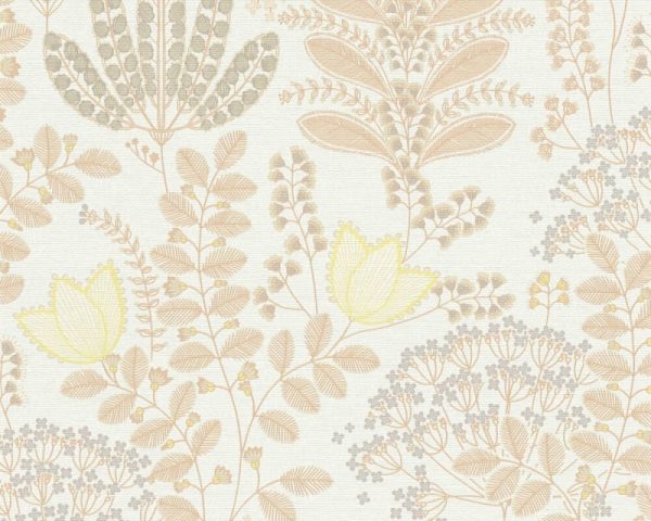 LIVINGWALLS WALLPAPER «FLORAL, CREAM, ORANGE, TAUPE, WHITE» 393491