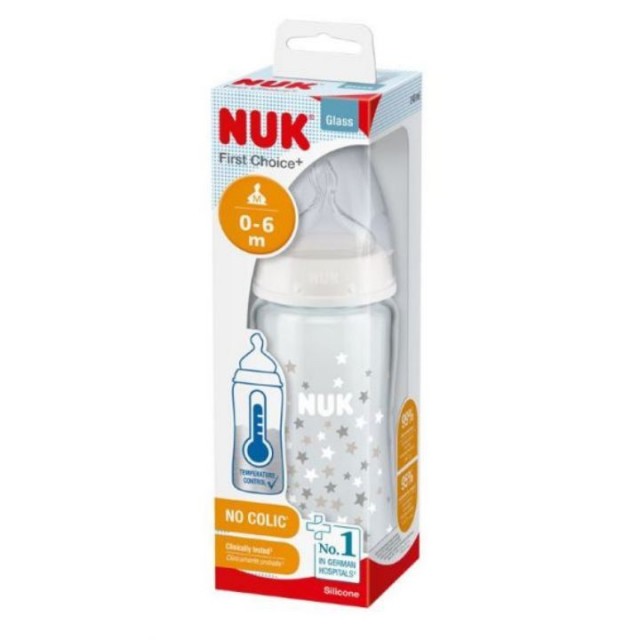 NUK staklena flasica sa indikatorom temperature, 240ml