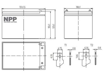 NPP NP12V-12Ah/ AGM BATTERY/ C20=12AH