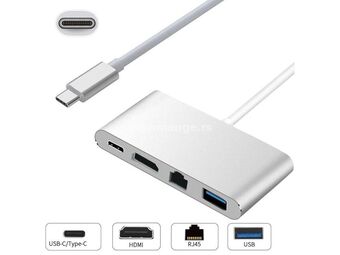 E-GREEN Adapter Type-C na HDMI + USB 3.0 + Type-C + RJ45