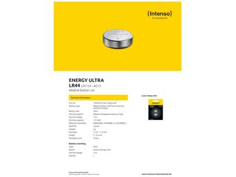 INTENSO Baterija alkalna LR44/2/ 1/5 V dugmasta/ blister 2 kom - LR44/2