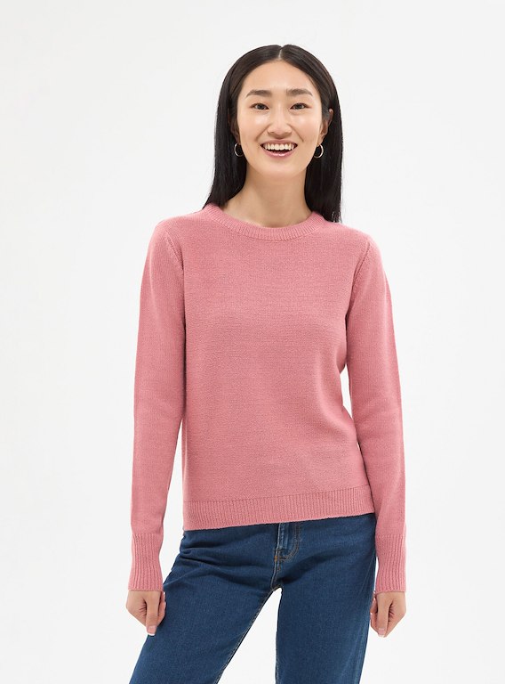 Single-colour crew neck top Roze