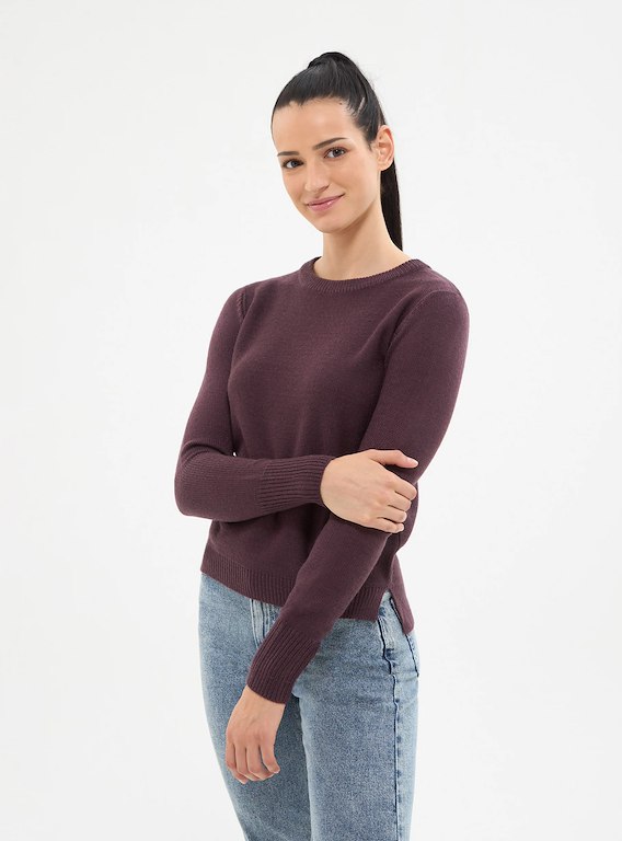 Single-colour crew neck top Tamnoljubičasta