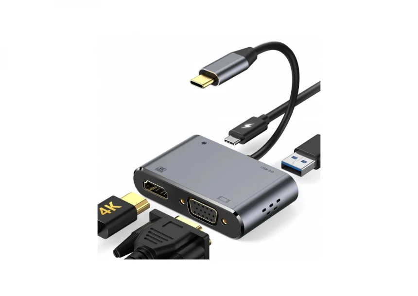 Adapter USB 3.1 Tip C (M) - HDMI+VGA+ 3.0 USB + tip C