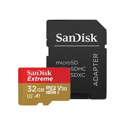 SanDisk Extreme MicroSDHC Memorijska kartica, 32 GB + SD A1 C10 V30 UHS-I U3 Adapter, 100 MB/s