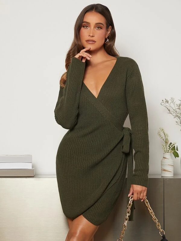 BIZwear Wrap Knot Side Jumper Dress