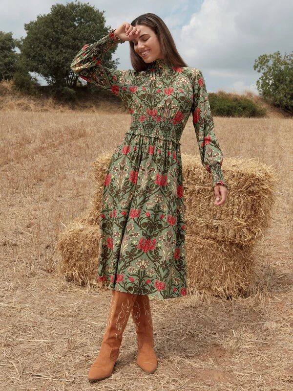 EMERY ROSE Allover Floral Print Mock Neck Dress