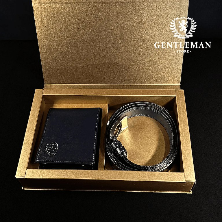 PS220 | GOLD kožni set | Kaiš i novčanik GENTLEMAN