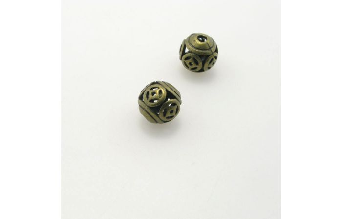 Metalna perla 10 mm, rupa oko 2mm- boja antik bronza , pakovanje 4 komada ( R153AM10 )