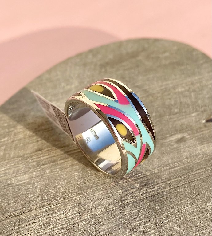 Srebrni prsten sa prelepim šarenim motivima P044