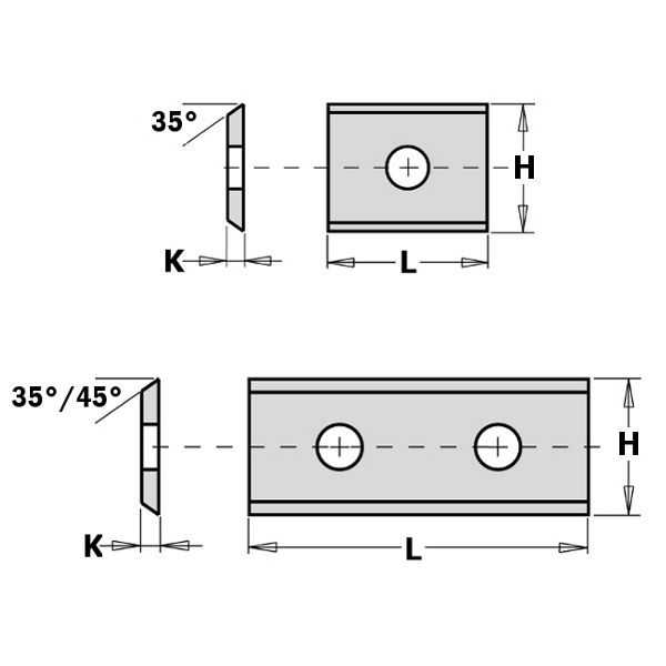 Izmenljivi noževi za ručno rende (Standard indexable knives - 2 cutting edges)