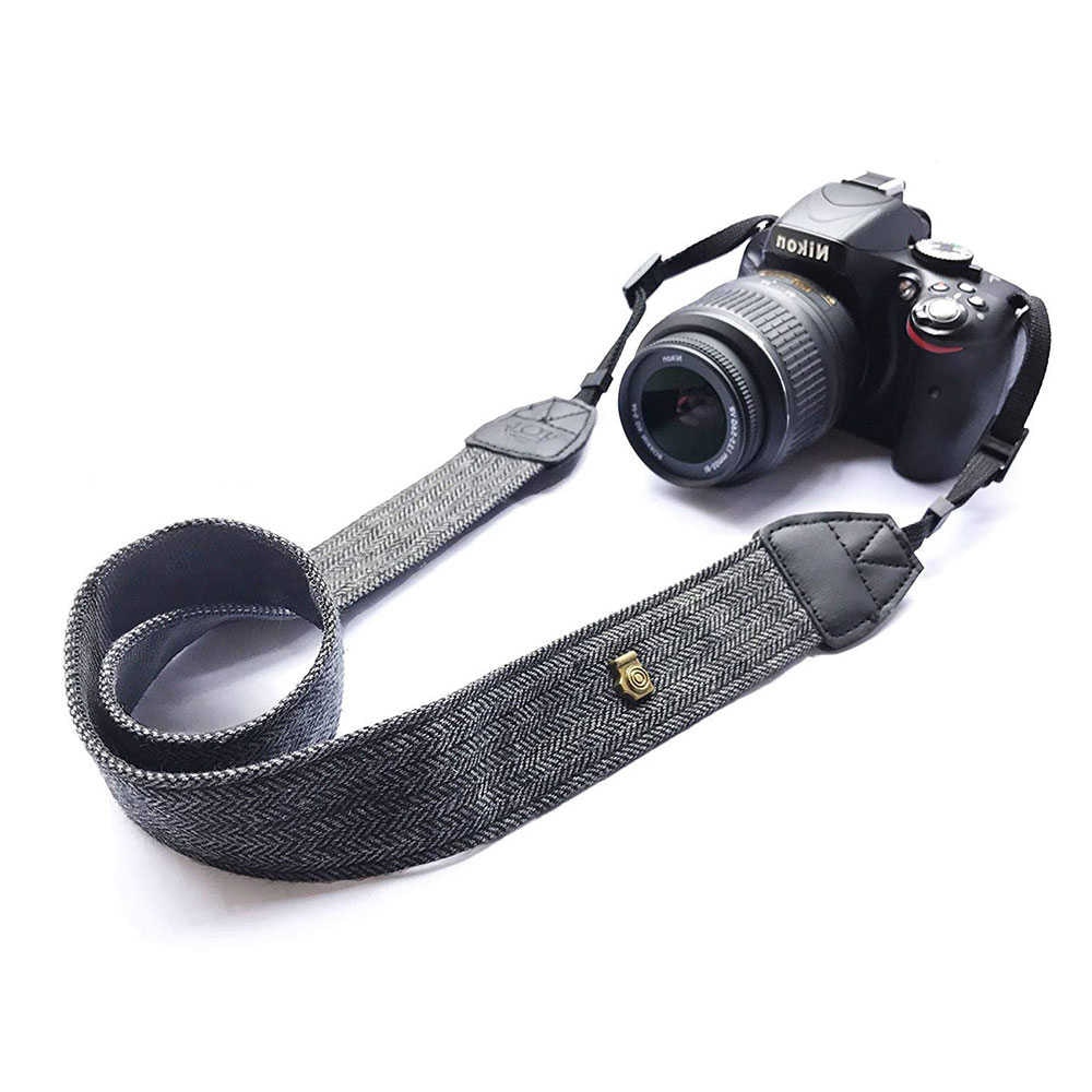 Camera Strap Vintage Cotton Universal Camcorder Camera Shoulder Strap Belt for All DSLR Camera Nikon Canon Sony Pentax Olympus Panasonic Grey