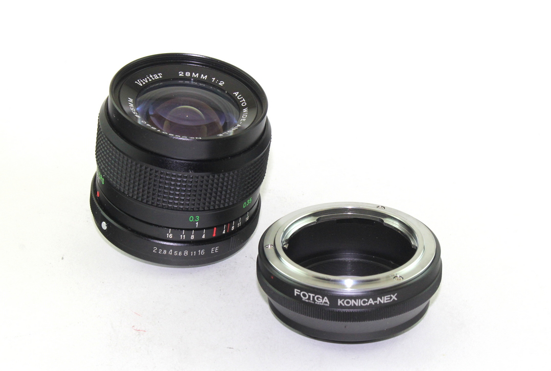 Vivitar MC 28mm f/2,0 AR + Fotga adapter Sony Nex / e-mount