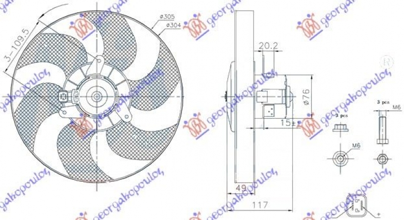 VENTILATOR (MOTOR+ELISA)(32cm)BENZ-DIZEL