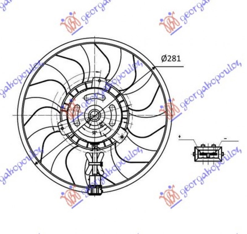 VENTILATOR(MOT+ELISA)280mm 2PIN KOCK.DZ.