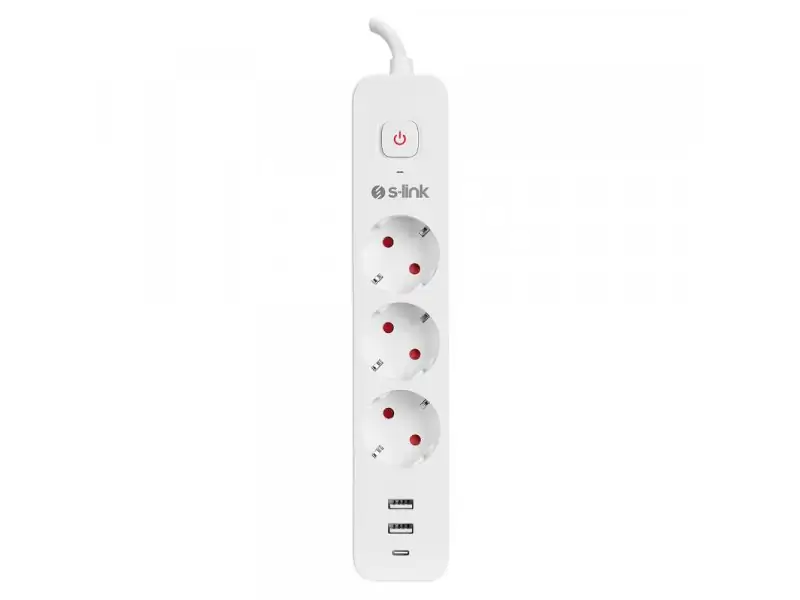 S-LINK PRODUŽNI KABAL SPG03TC 3 UTIČNICE 2XUSB 1X TIP-C BELI 1.5M S-LINK, 37303 (18925)