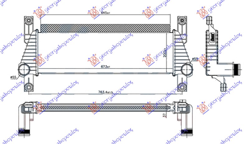 HLADNJAK INTERCOOLER 2.2 TDCi DSL(673x200x37) MAZDA P/U 2/4WD BT-50 (2006-2013) (OEM: 1725623, 2005608, 5245753)