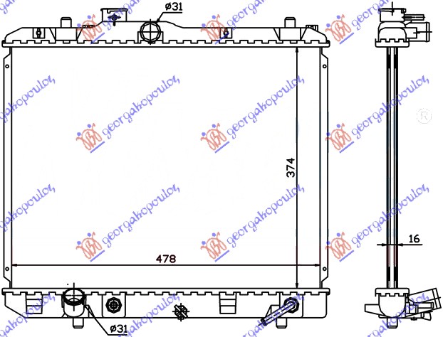 HLADNJAK MOTORA AUTO (375x500x16) SUZUKI SPLASH (2007-2013) (OEM: 17700-73KBO, 1770073KBO)