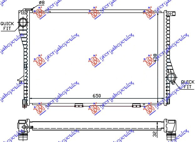 HLADNJAK MOTORA MAN/AUT+/ – A/C (65×43.8) BMW SERIES 5 (E39) (1996-2002) (OEM: 1436055, 17111436055, 17111436061)