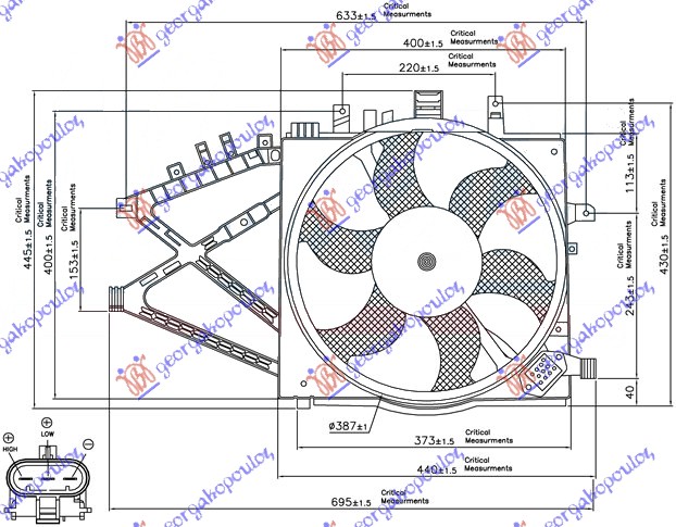 VENTILATOR KOMPLET 1.7D-TD (+/-A/C) OPEL COMBO (2000-2012) (OEM: 1341334)