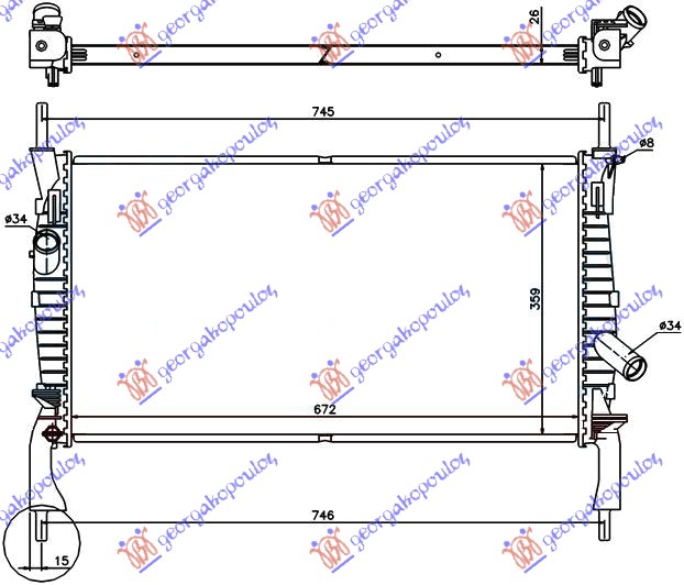 HLADNJAK MOTORA 2.2-2.3TDCI-2.4i -A/C (67×38) FORD TRANSIT (2006-2013) (OEM: 1383315)