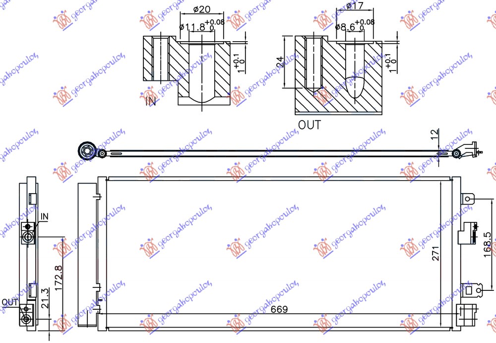 HLADNJAK KLIME BENZINZ / DIZ (637×280 x 12)2 NOSACA OPEL CORSA E (2015-2019) (OEM: 1850119, 1850290, 1850414)