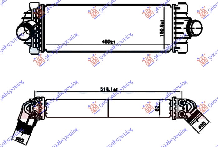 HLADNJAK INTERCOOLERA 2.0 DIZEL (450x160x62) FORD TRANSIT (2019-) (OEM: 2011906, 2146189, GK216K775AD)