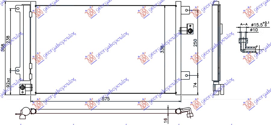 HLADNJAK KLIME 1.9 JTD DIZEL(575x338x16) FIAT MULTIPLA (1998-2004) (OEM: 51751451, 51753451, 51804559)