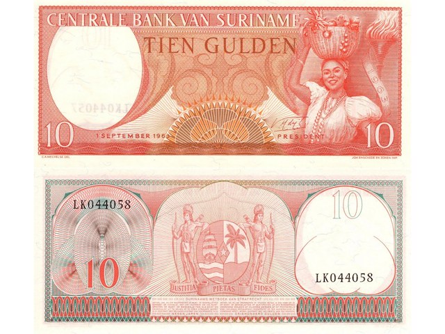 SURINAME Surinam 10 Gulden 1963 UNC, P-121
