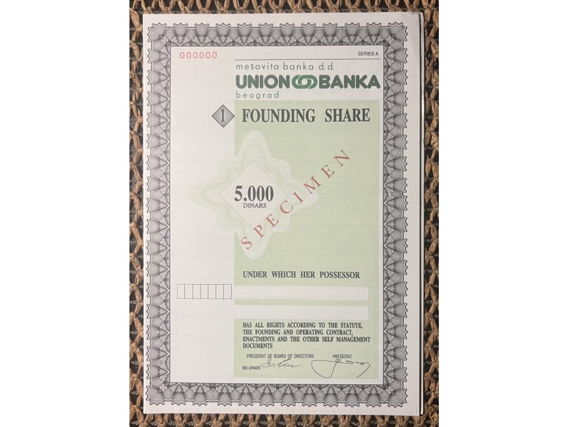 akcija specimen Union banka