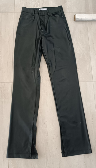 Zara crne kozne pantalone visok struk