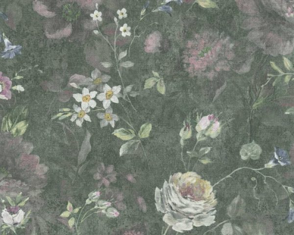 A.S. CRÉATION WALLPAPER «COTTAGE, FLORAL, CREAM, GREY, RED, YELLOW» 386362