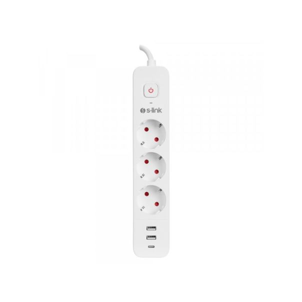 S-LINK Produžni kabl SPG03TC 3 utičnice 2XUSB 1X TIP-C, 1.5m, bela