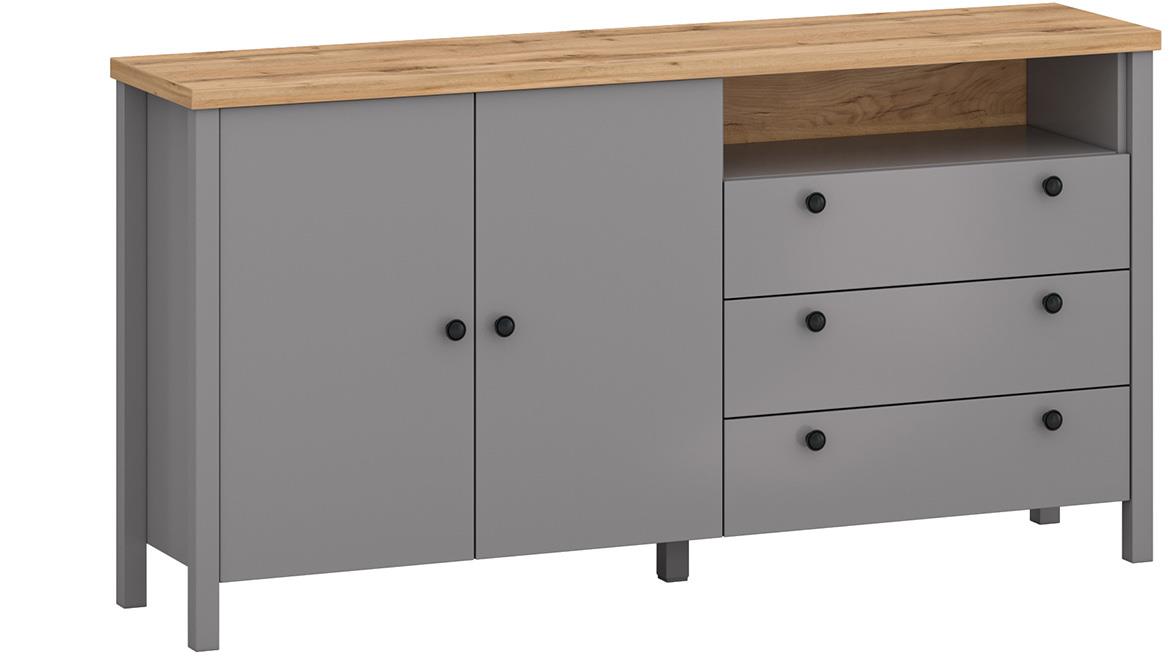 Melini K komoda 2 vrata+3 fioke 166,6x38x86,6 cm siva/hrast
