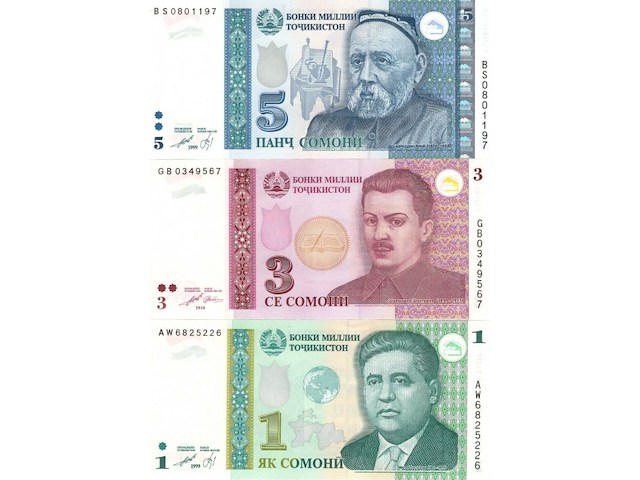 Tadžikistan TAJIKISTAN 1, 3 i 5 Somoni 1999 (2013) UNC