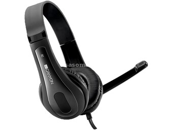 CANYON HSC-1 basic PC headset with microphone, combined 3.5mm plug, leather pads, Flat cable leng...